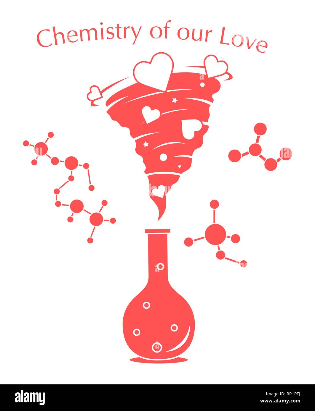 Vector illustration with flask, hearts tornado. Love emotions ...