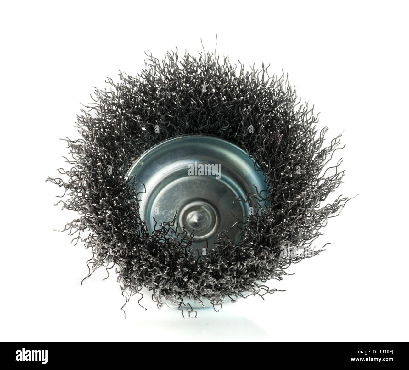 metal brush on a drill to remove rust isolated on white background ...