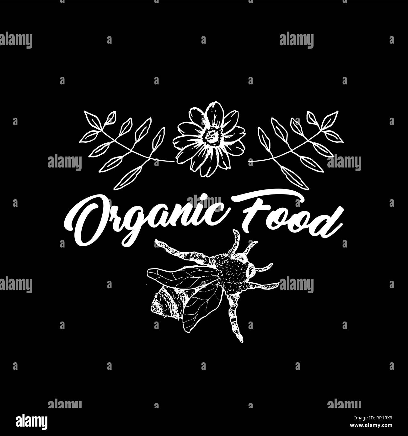 Honey Bee, Chalkboard Sketch Logo Design with Honeycomb Pattern ...