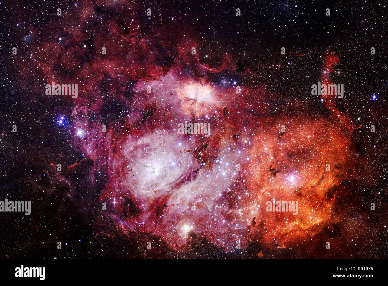 Universe scene with bright stars and galaxies in deep space showing the ...