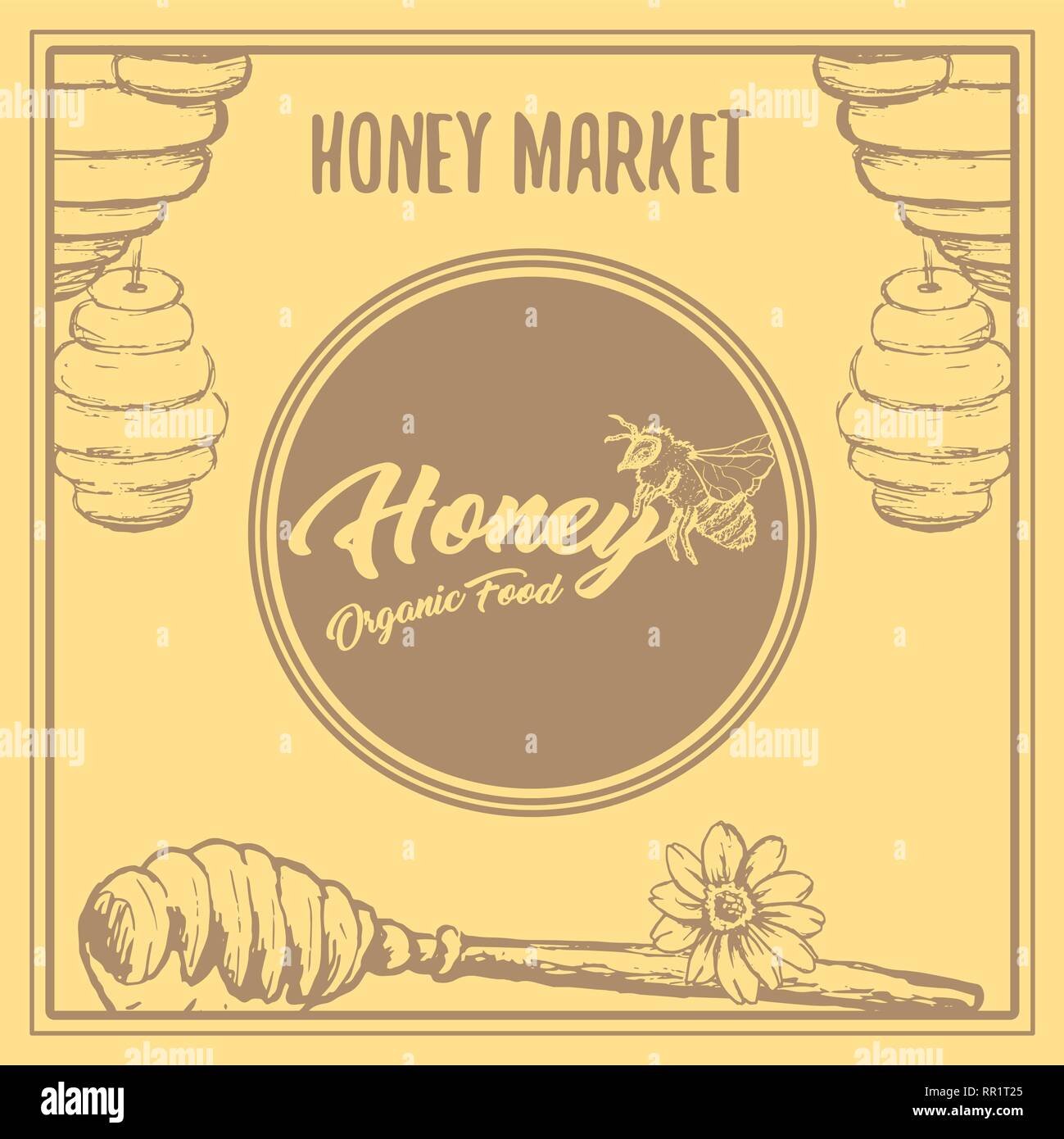Honey poster bee lettering Stock Vector Images - Alamy