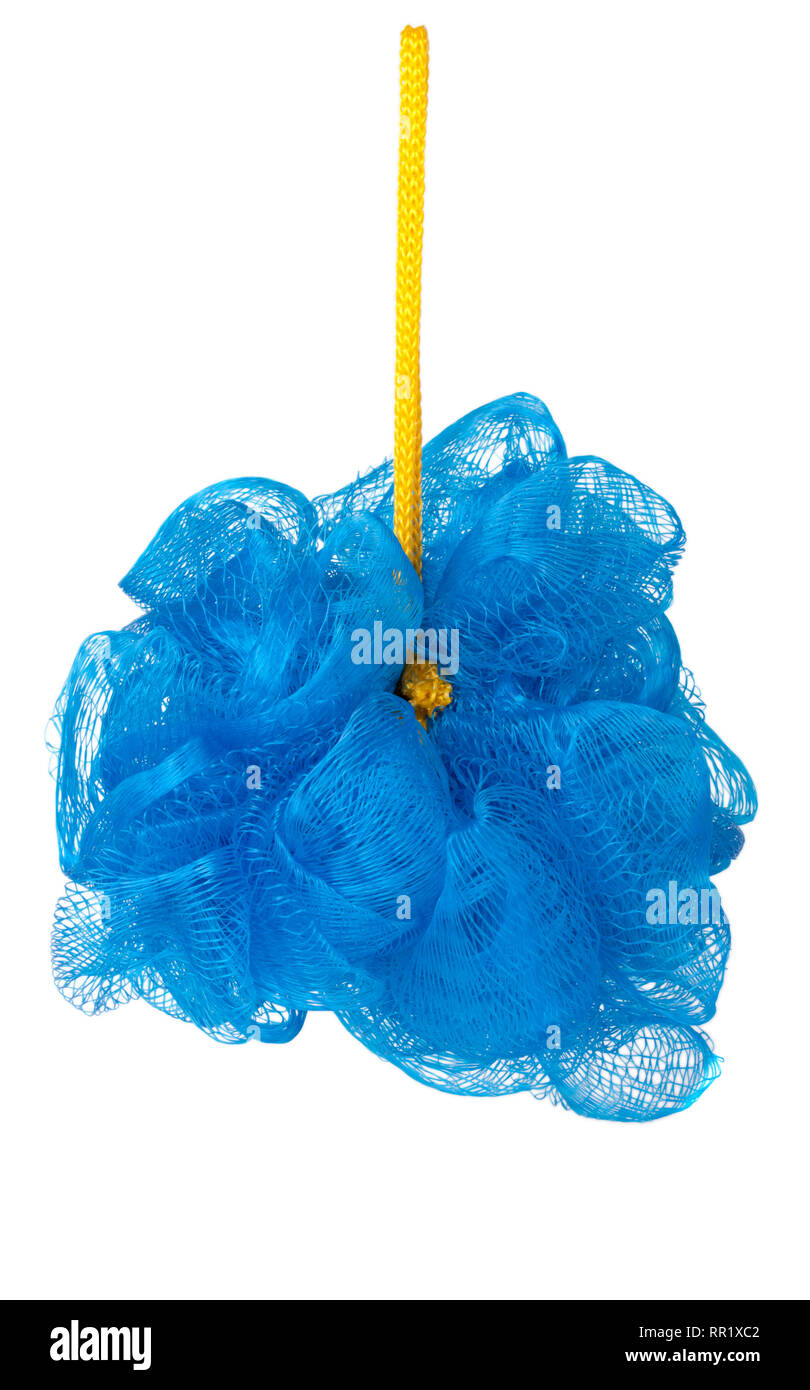 blue sponge shower isolated on white background Stock Photo - Alamy