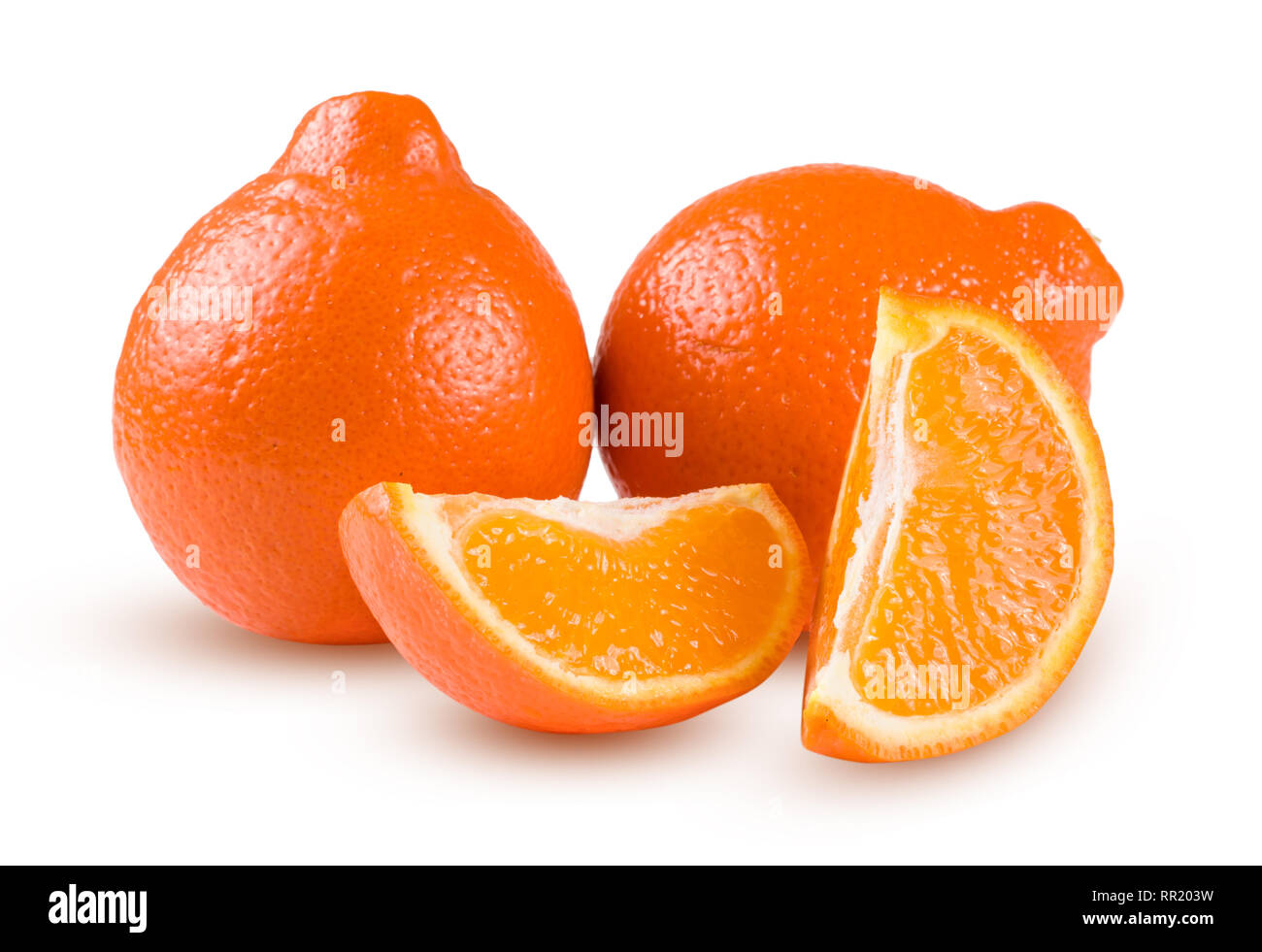 two orange tangerine or Mineola with slices isolated on white ...
