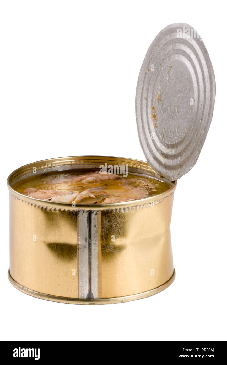 open tin can with fish pilchard isolated on white background Stock ...