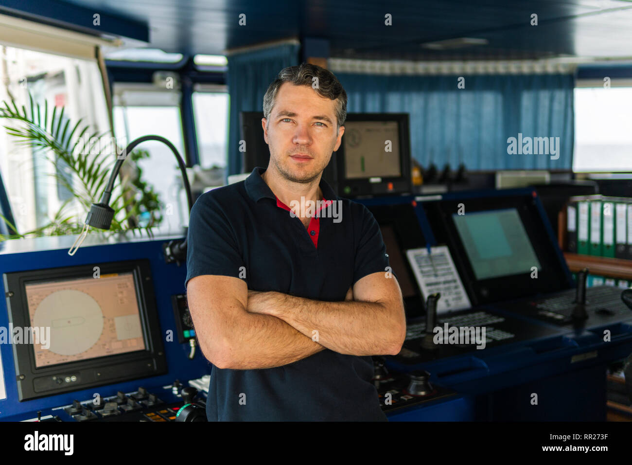 Marine navigational officer during navigational watch on Bridge Stock ...