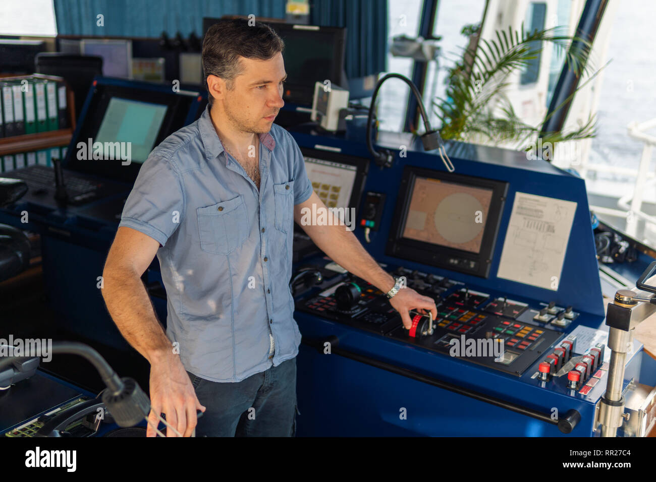 Marine navigational officer during navigational watch on Bridge Stock ...