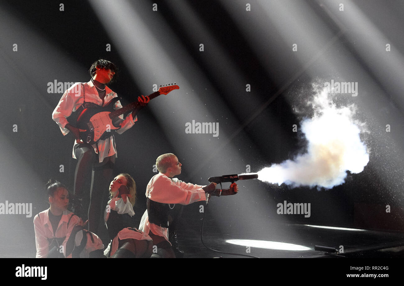 Ukrainian singer MARUV is seen performing the "Siren Song" song during ...