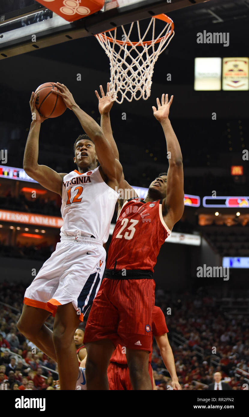 Louisville, Kentucky, USA. 23rd Feb, 2019. DE'ANDRE HUNTER (12) drives ...