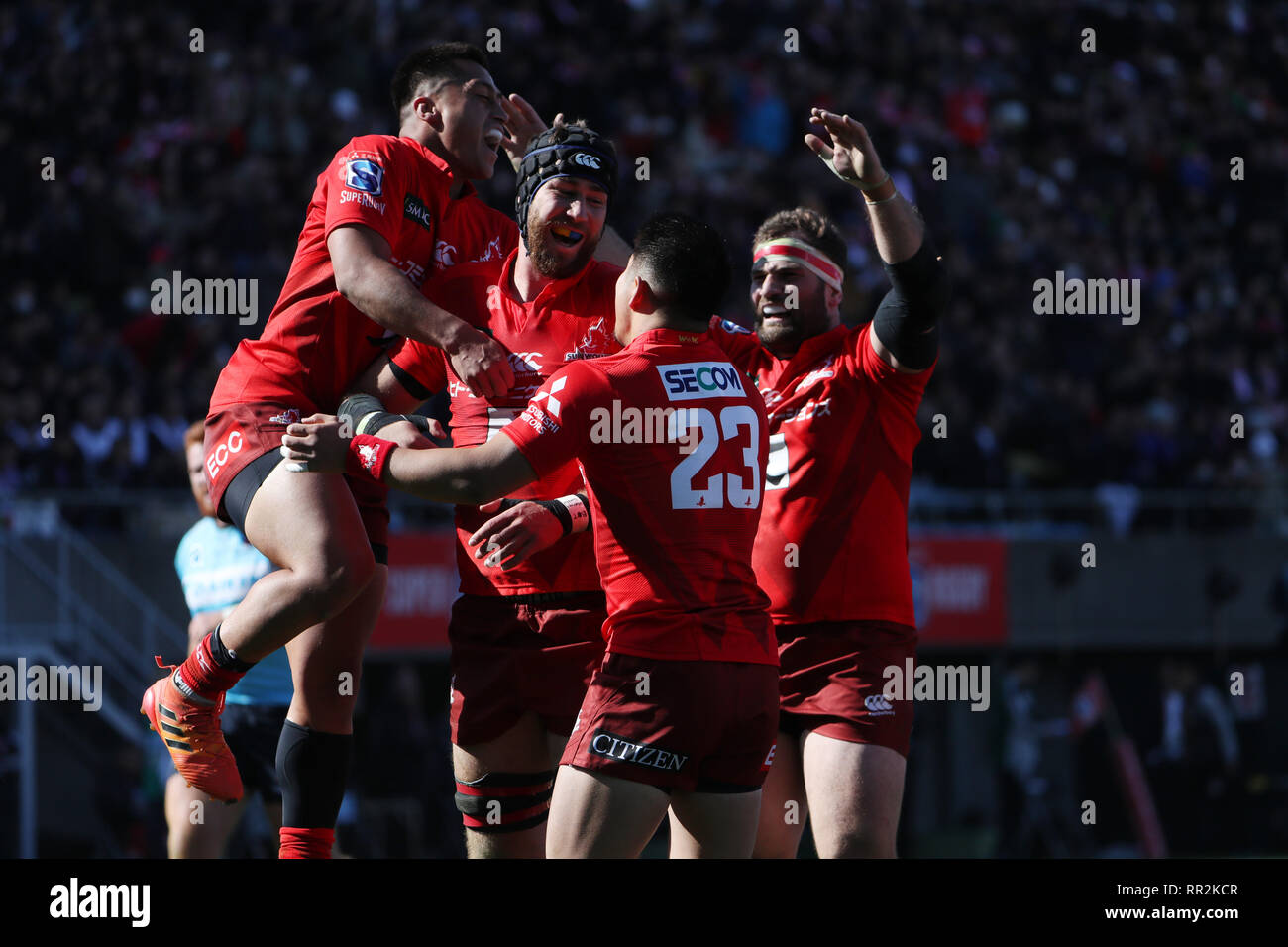 Tokyo, Japan. 23rd Feb, 2019. Tom Rowe (Sunwolves), Sunwolves Team ...