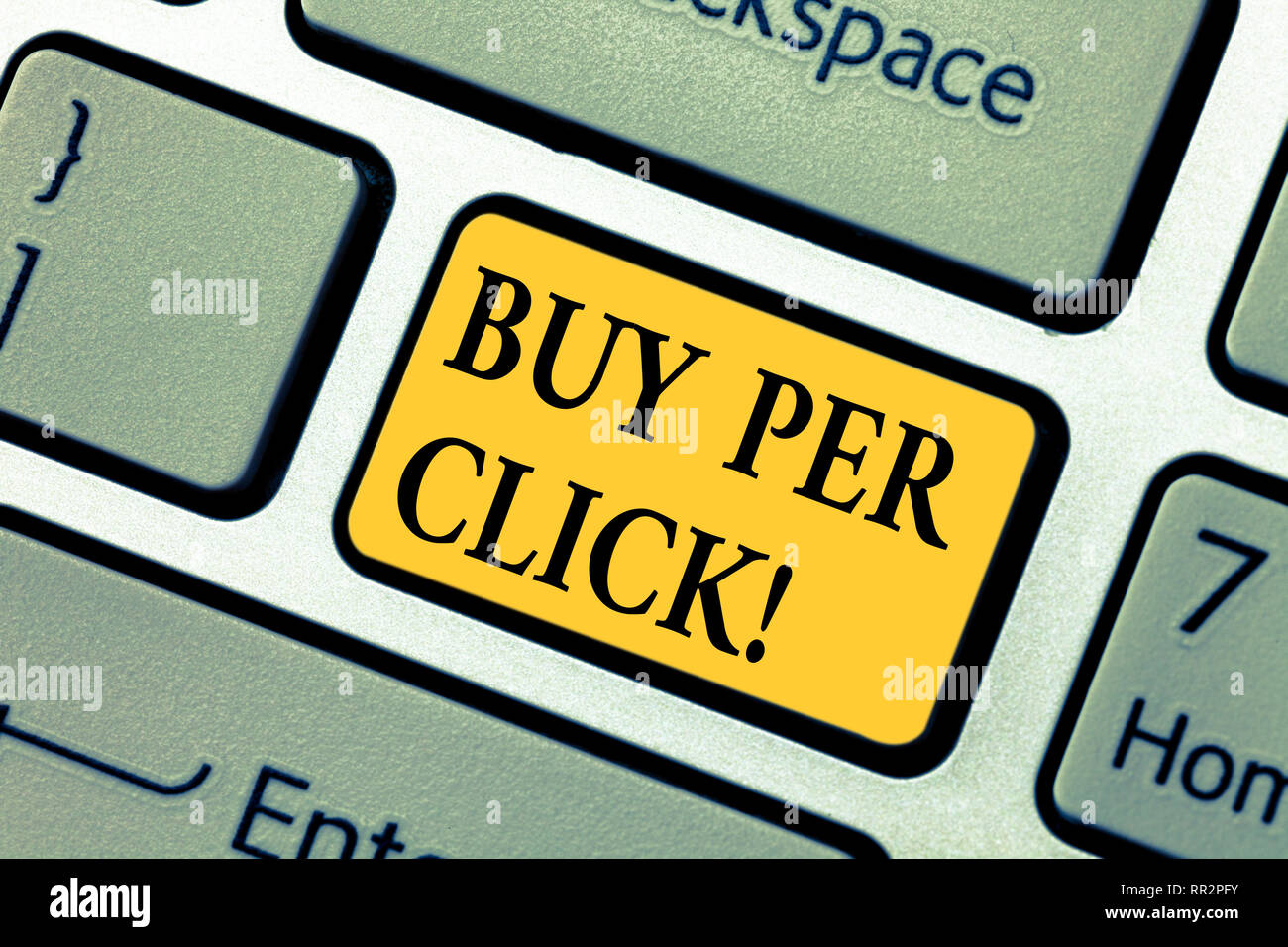 Text sign showing Buy Per Click. Conceptual photo Online purchasing ...