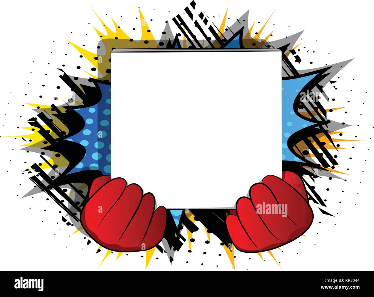Vector cartoon hand holding a big white box. Illustrated hand on comic ...