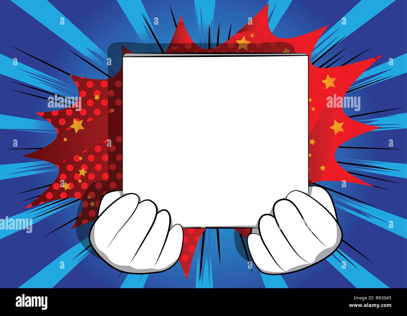 Vector cartoon hand holding a big white box. Illustrated hand on comic ...