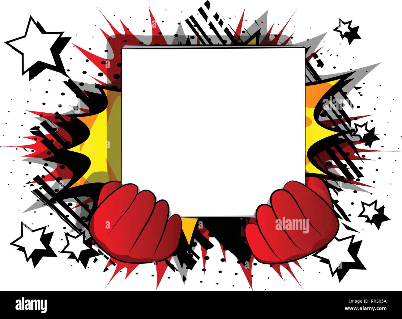 Vector cartoon hand holding a big white box. Illustrated hand on comic ...