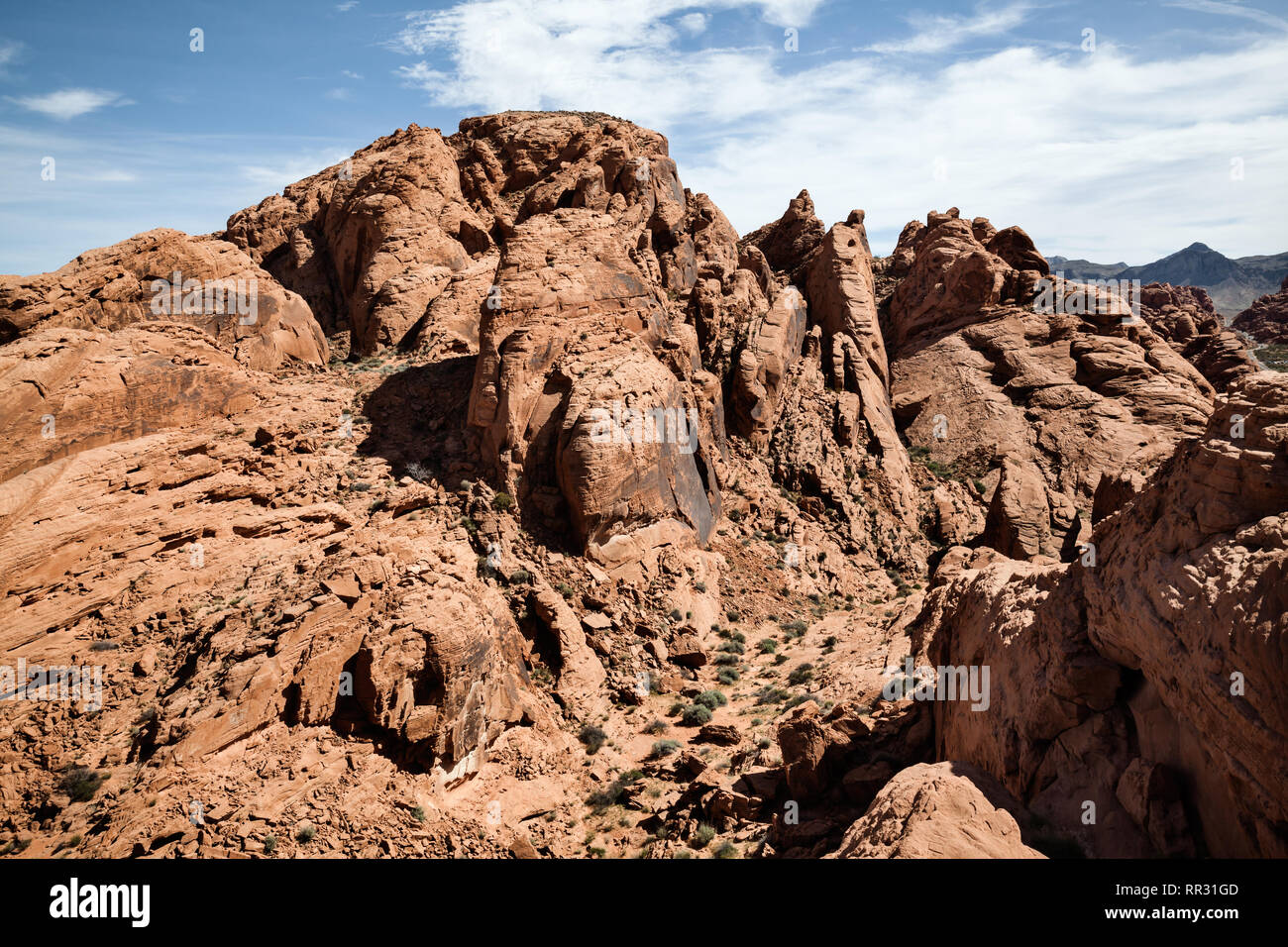 Scenic landscape of brown rock formations at Valley of Fire State Park ...