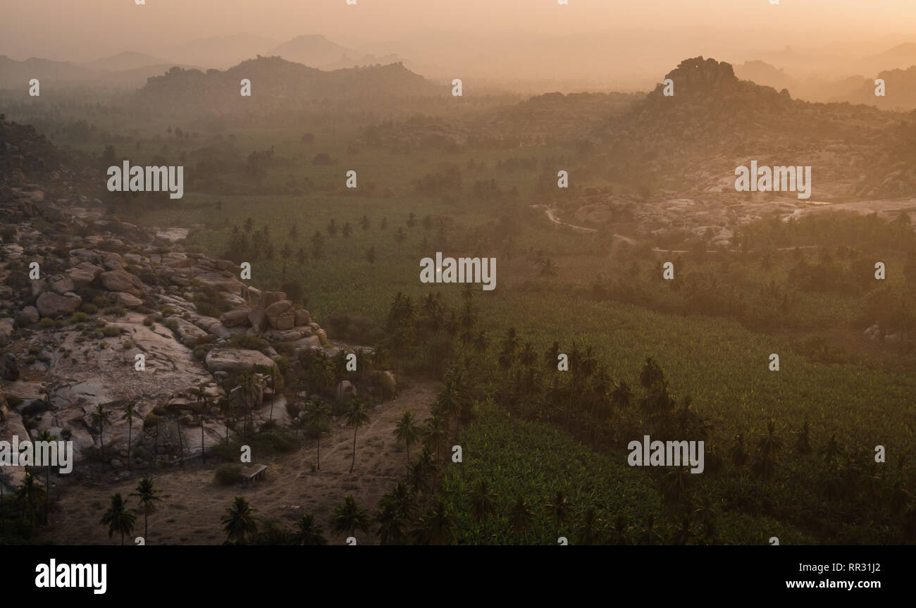 hampi view from matanga hill at sunrise over the achyutaraya temple ...