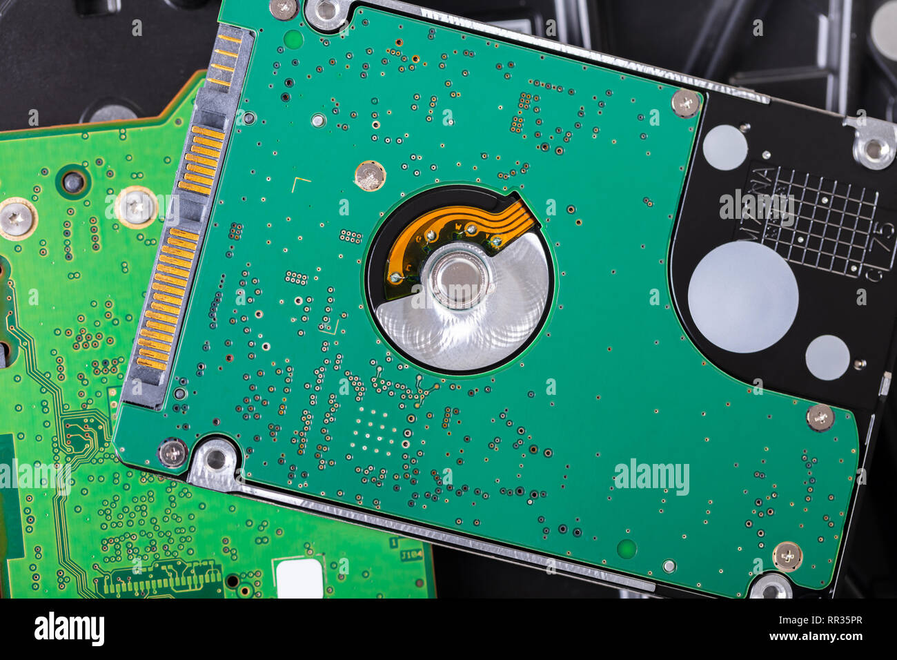 disassembled computer hard drive close-up, electronic background Stock ...