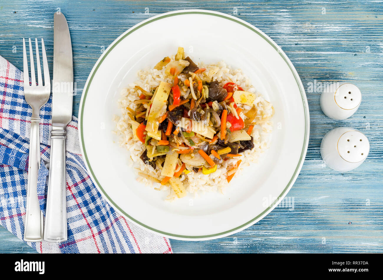Healthy food without meat, rice with vegetables. Studio Photo Stock ...