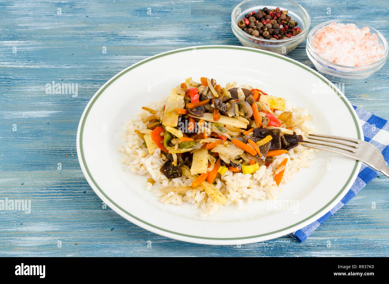 Healthy food without meat, rice with vegetables. Studio Photo Stock ...