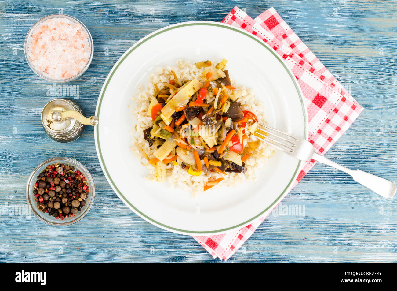 Healthy food without meat, rice with vegetables. Studio Photo Stock ...