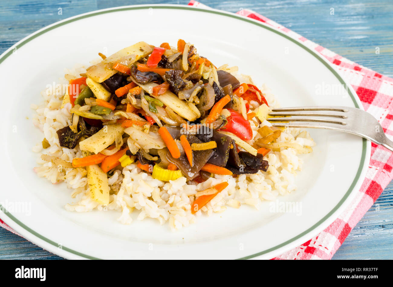 Healthy food without meat, rice with vegetables. Studio Photo Stock ...