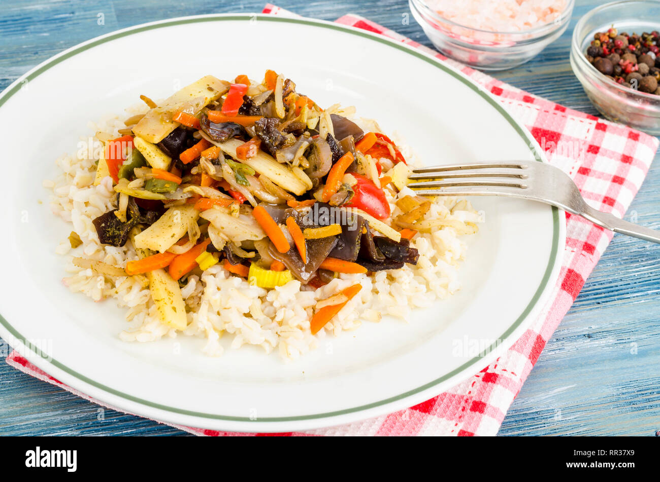 Healthy food without meat, rice with vegetables. Studio Photo Stock ...