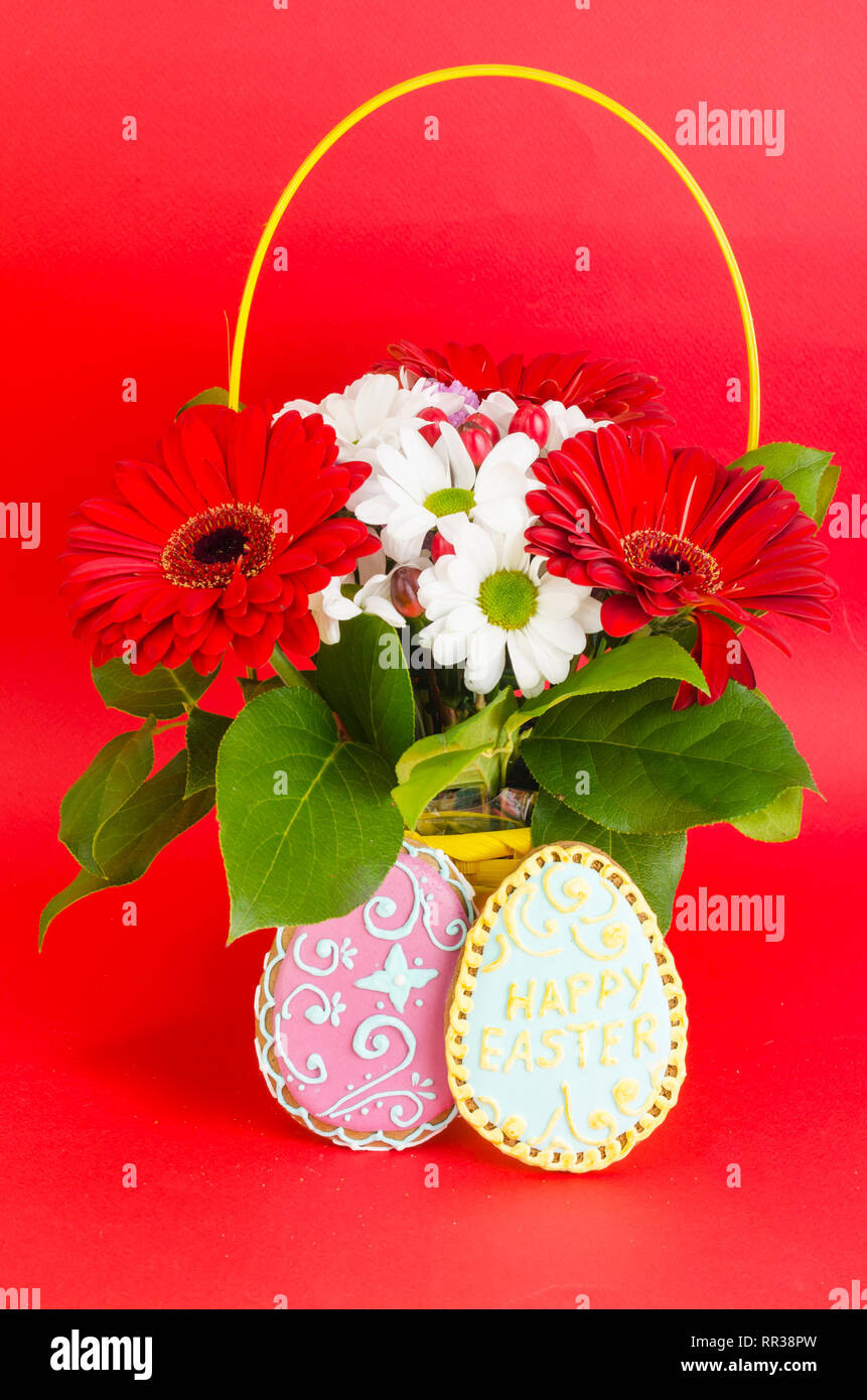 Beautiful bouquet of flowers and homemade gingerbread for celebration ...