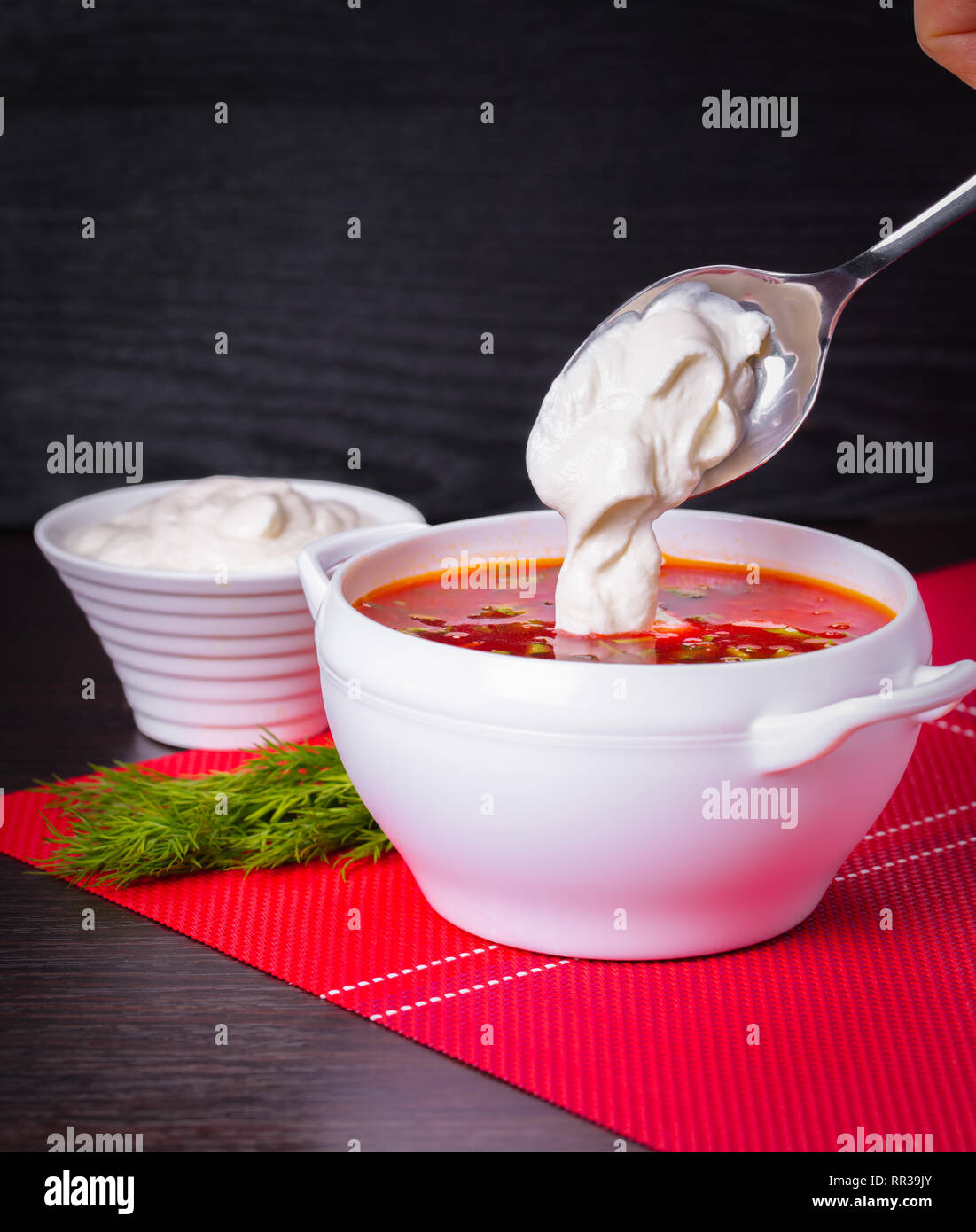 red borsch, ukrainian cuisine on wooden background Stock Photo - Alamy