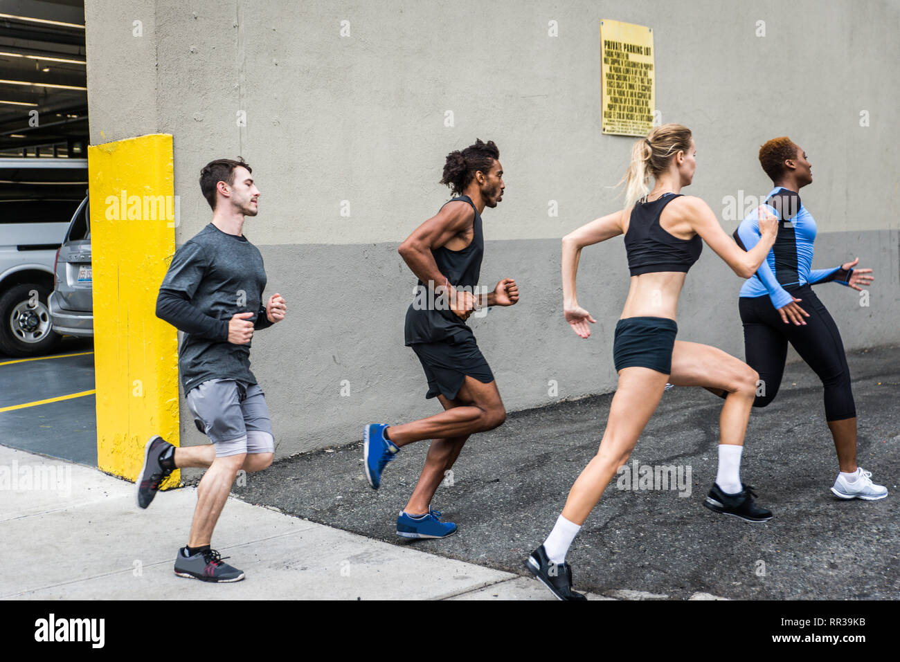 Multi-ethnic group of runners training outdoors - Sportive people ...