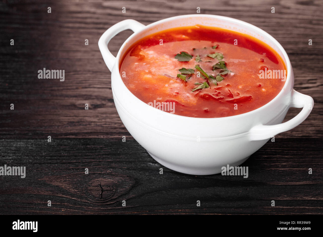 red borsch, ukrainian cuisine on wooden background Stock Photo - Alamy