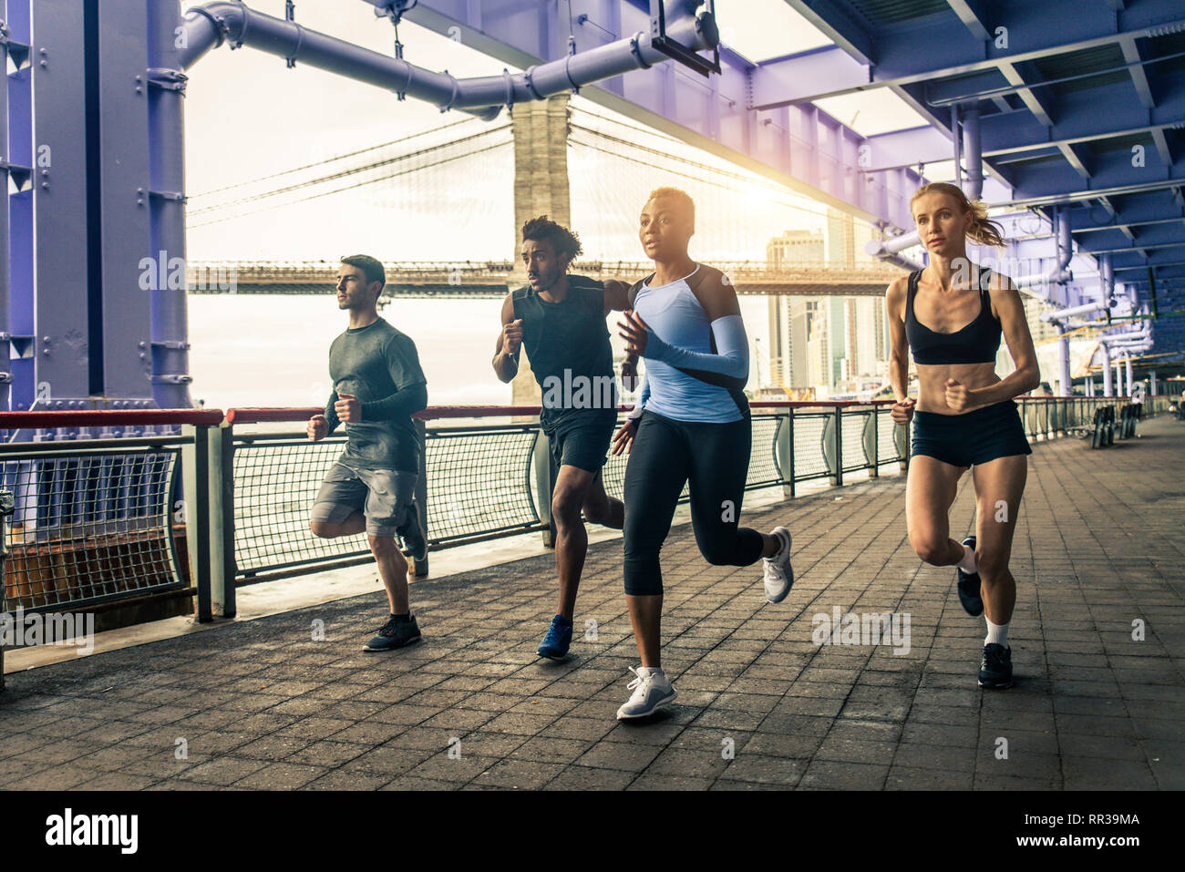 Multi-ethnic group of runners training outdoors - Sportive people ...