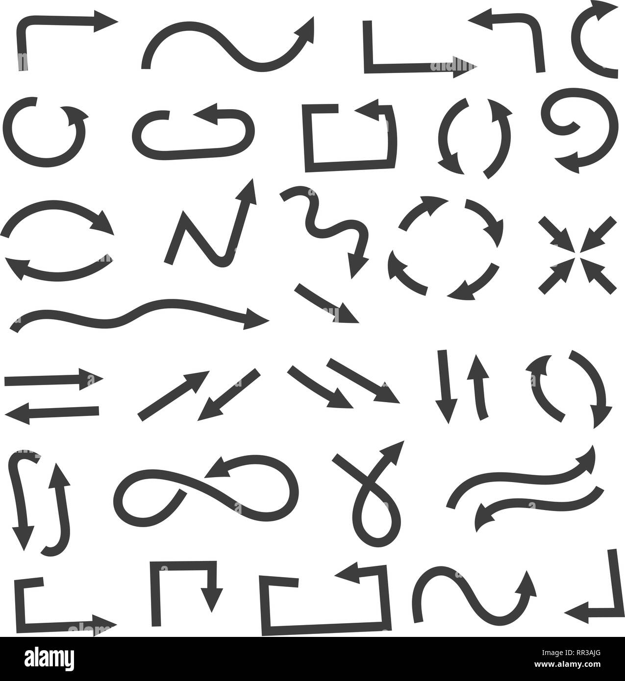 Bent arrows. Hand drawn flat black icons Stock Vector Image & Art - Alamy