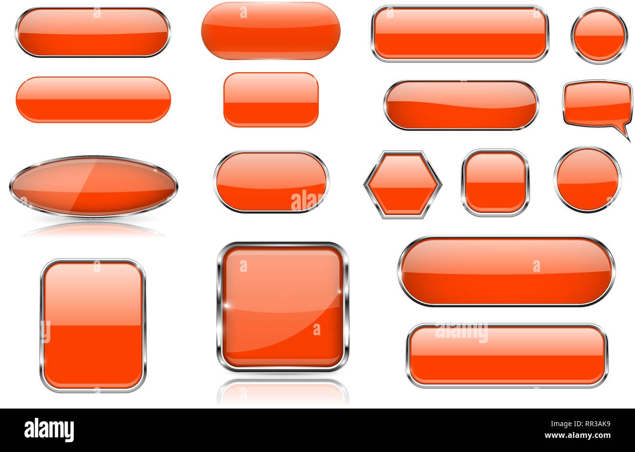 Orange glass buttons. Collection of 3d icons with and without chrome ...