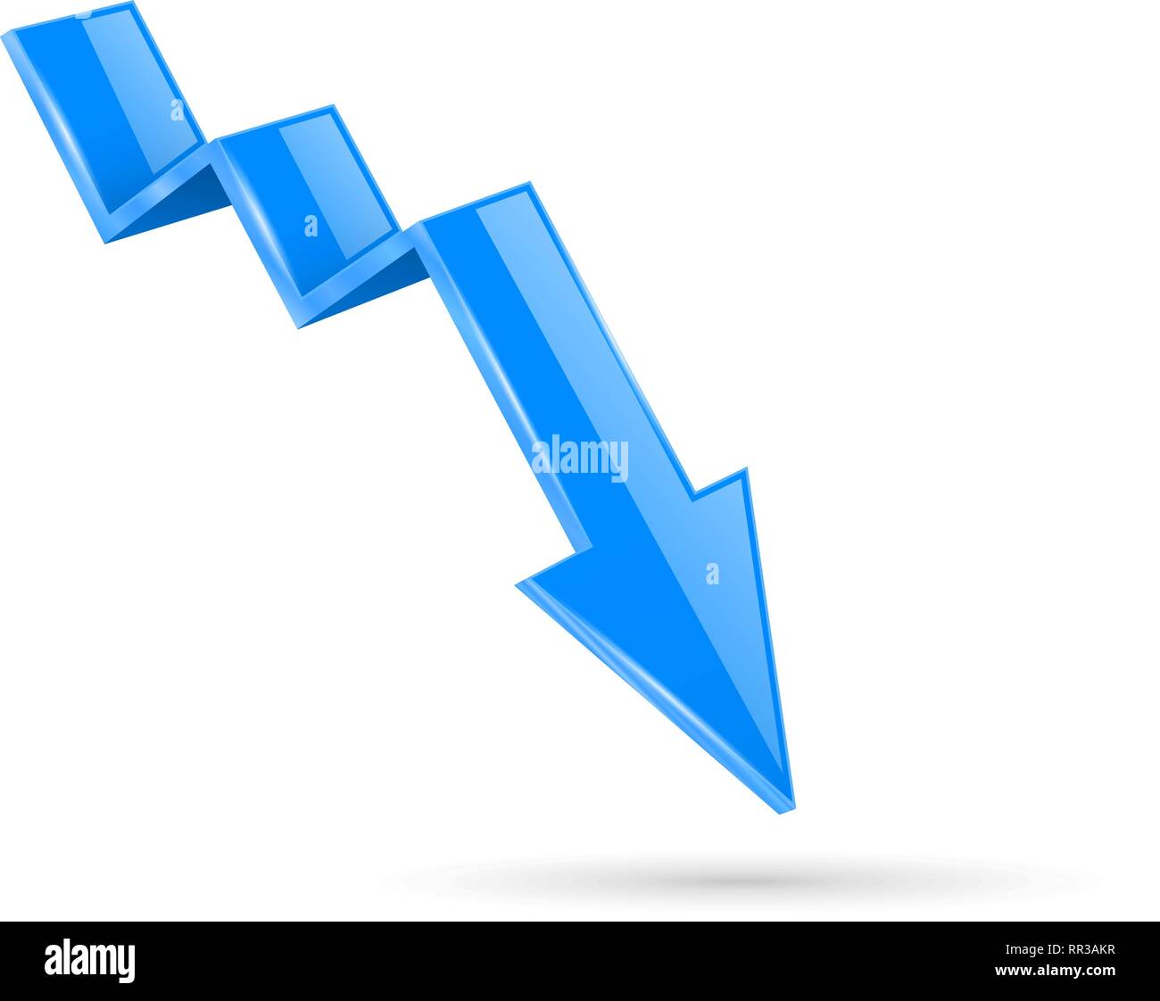 Blue indication arrow. Moving down 3d financinal sign Stock Vector ...
