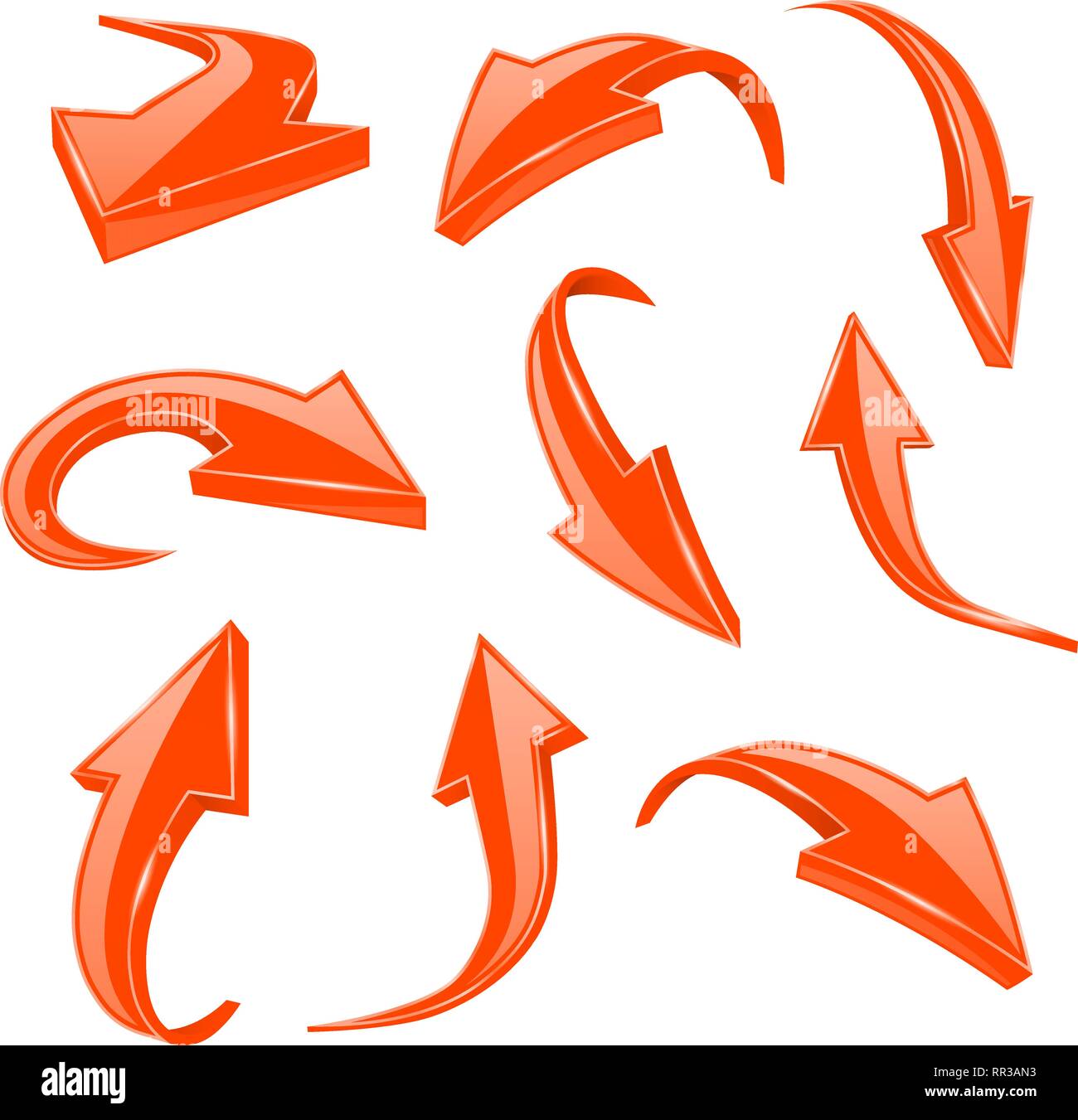 Orange 3d shiny arrows. Set of bent icons Stock Vector Image & Art - Alamy