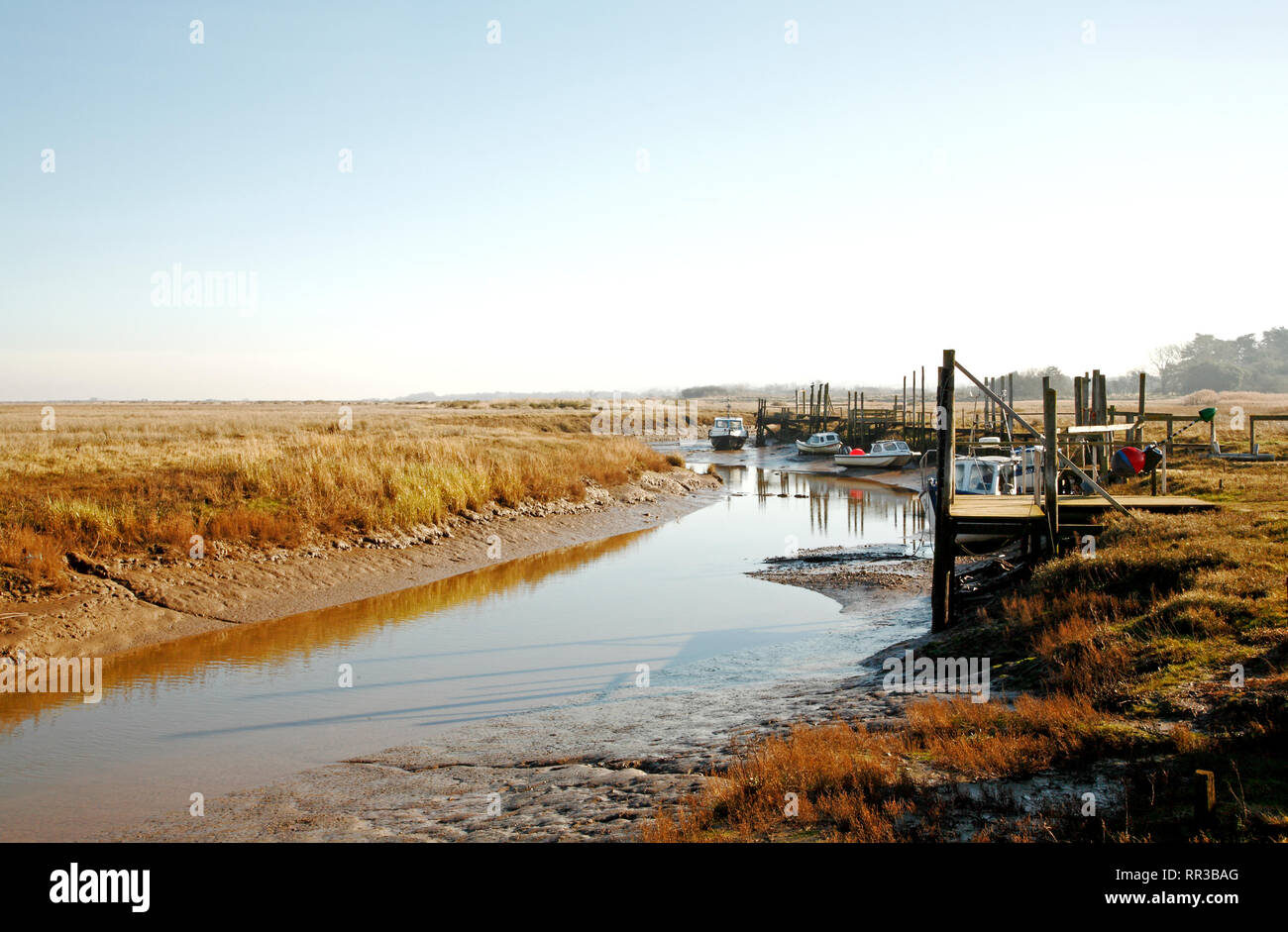 A view of the harbour and quayside in North Norfolk at Thornham ...