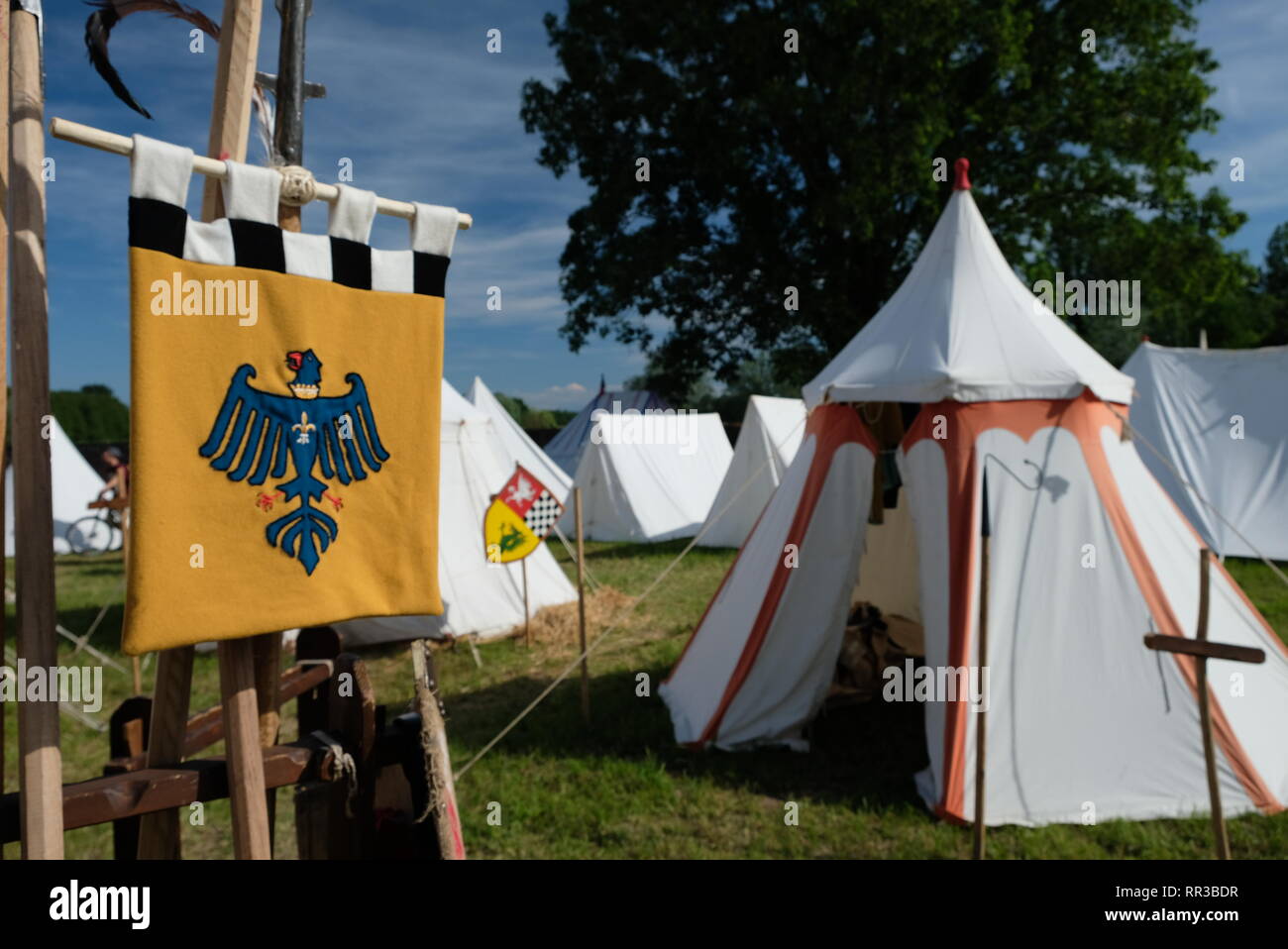 Tents in a medieval camp during a historical reconstruction Stock Photo ...