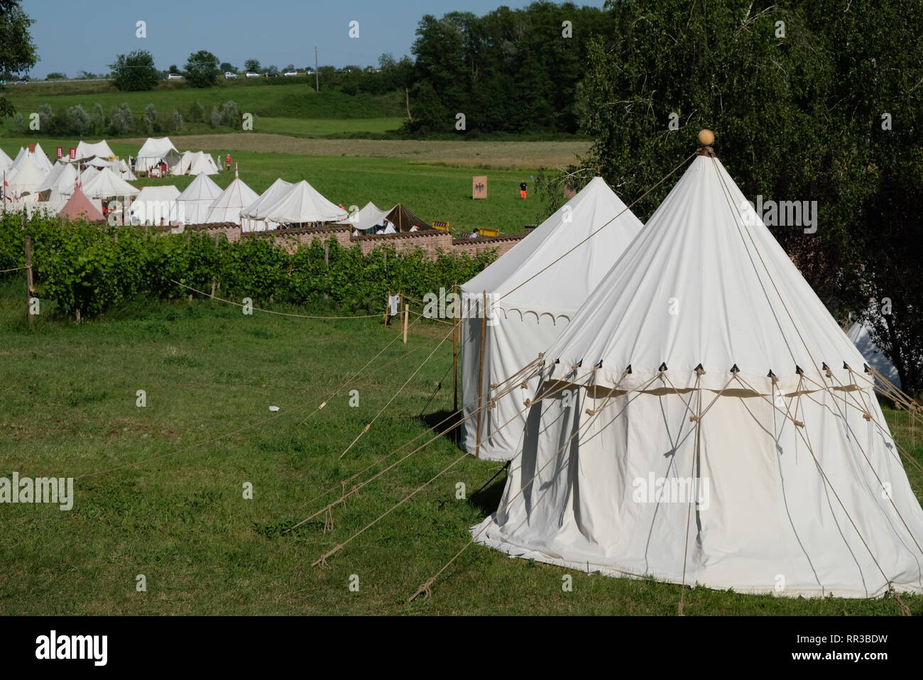 Tents in a medieval camp during a historical reconstruction Stock Photo ...