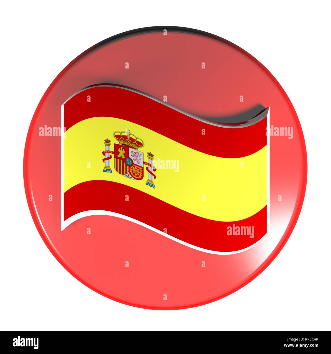 Red circle push button spanish flag - 3D rendering illustration Stock ...