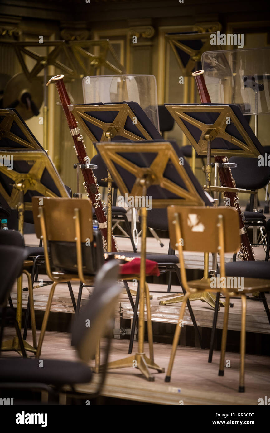 Color image of some orchestra empty seats on a stage Stock Photo - Alamy