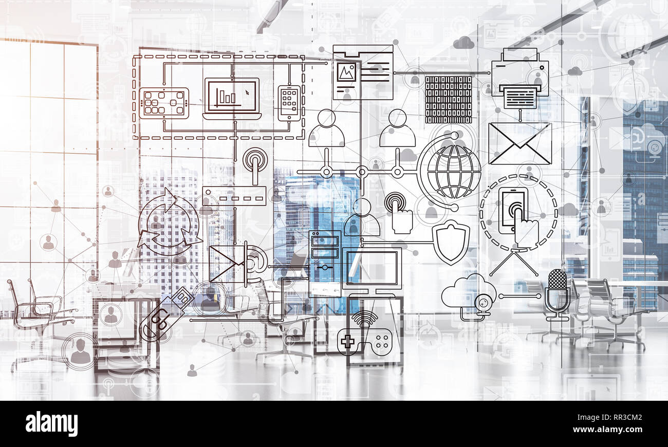 Business icons set and network internet communication concept on modern ...