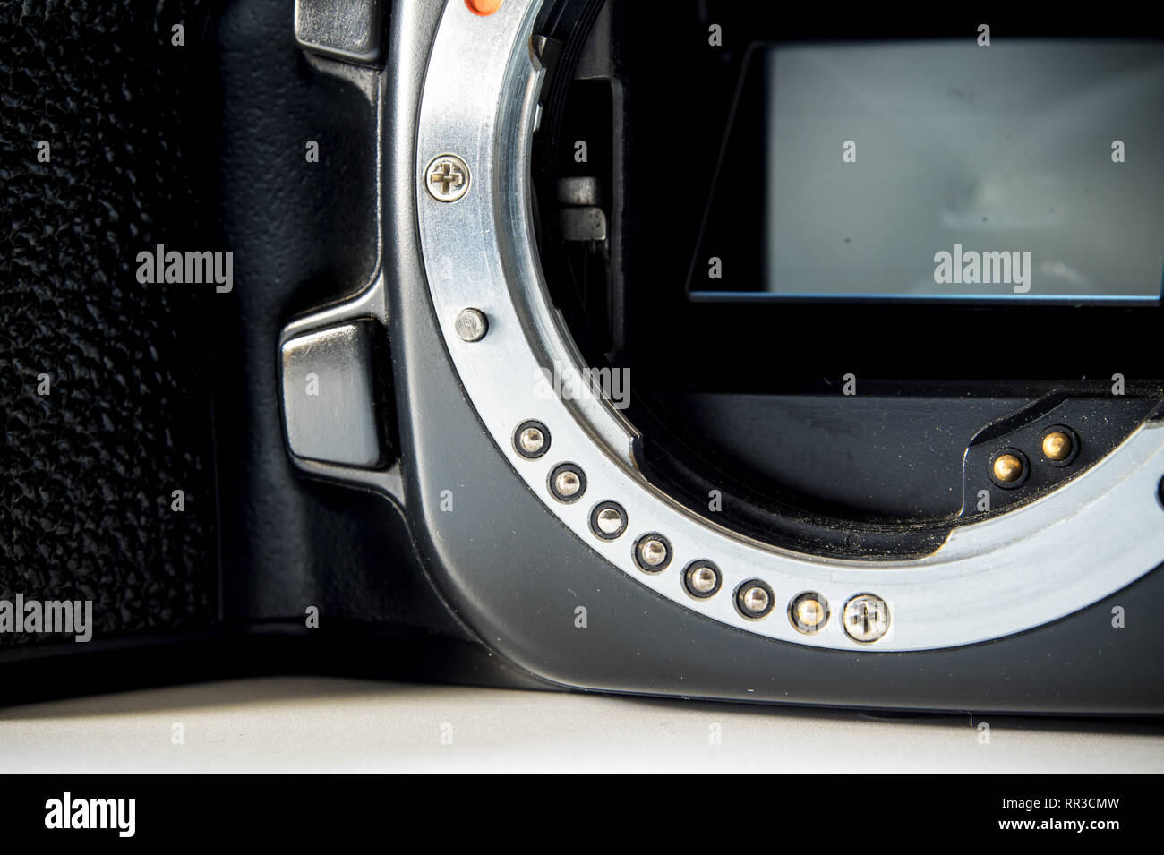 Front view of SLR camera body metal bayonet lens mount PK without lens ...