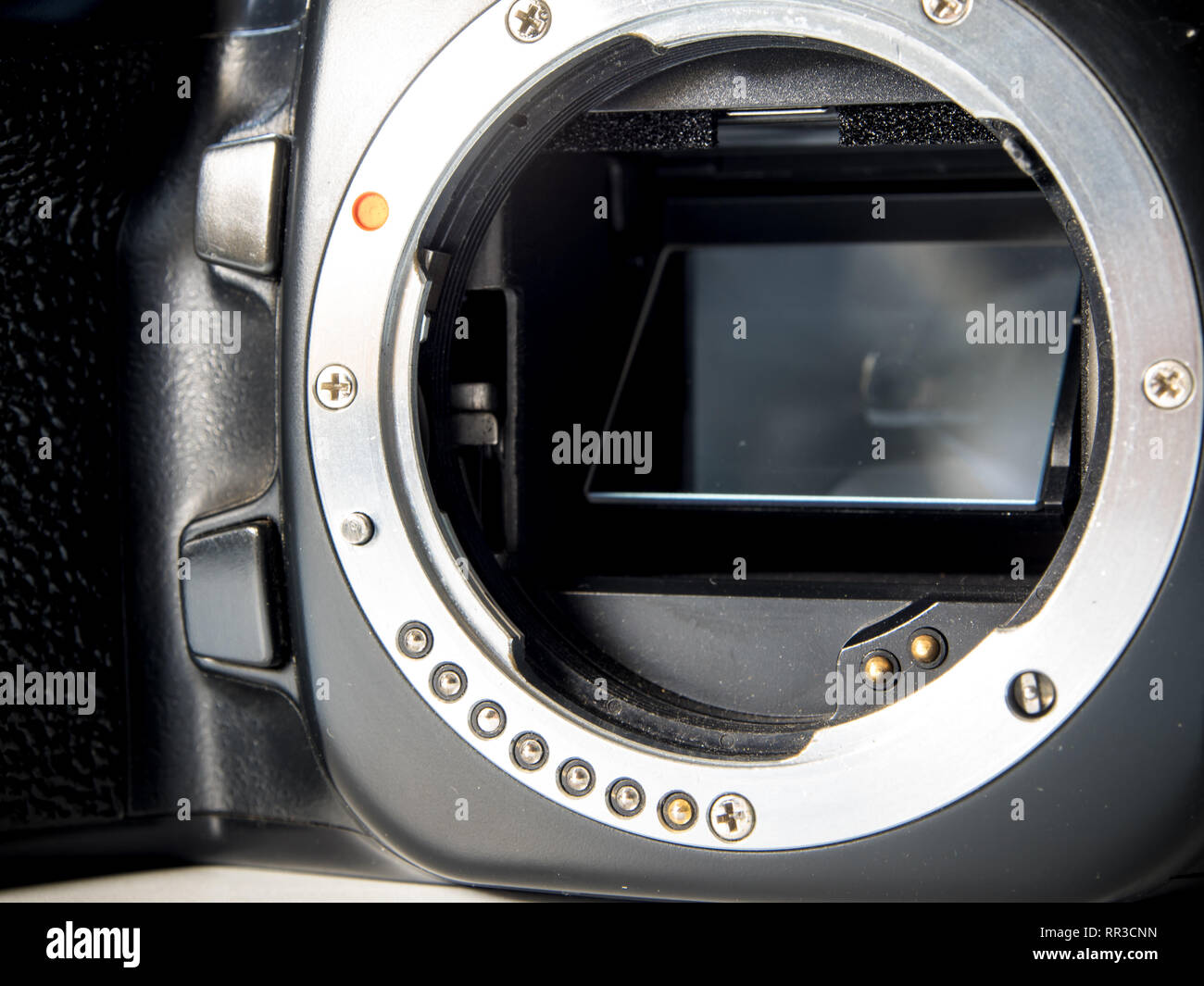 Front view of SLR camera body metal bayonet lens mount PK without lens ...