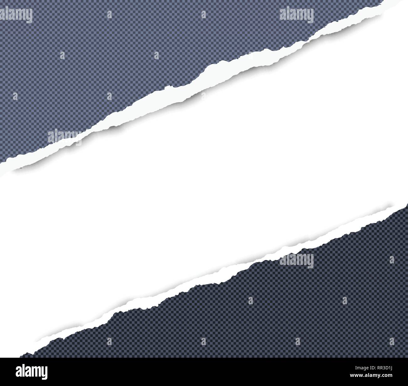 Torn squared dark blue paper in corners are on white background with ...