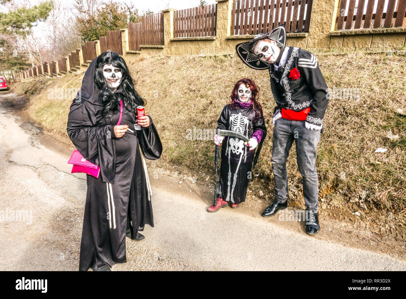 Czech carnival - masopust, participants wearing in the death mask Stock ...