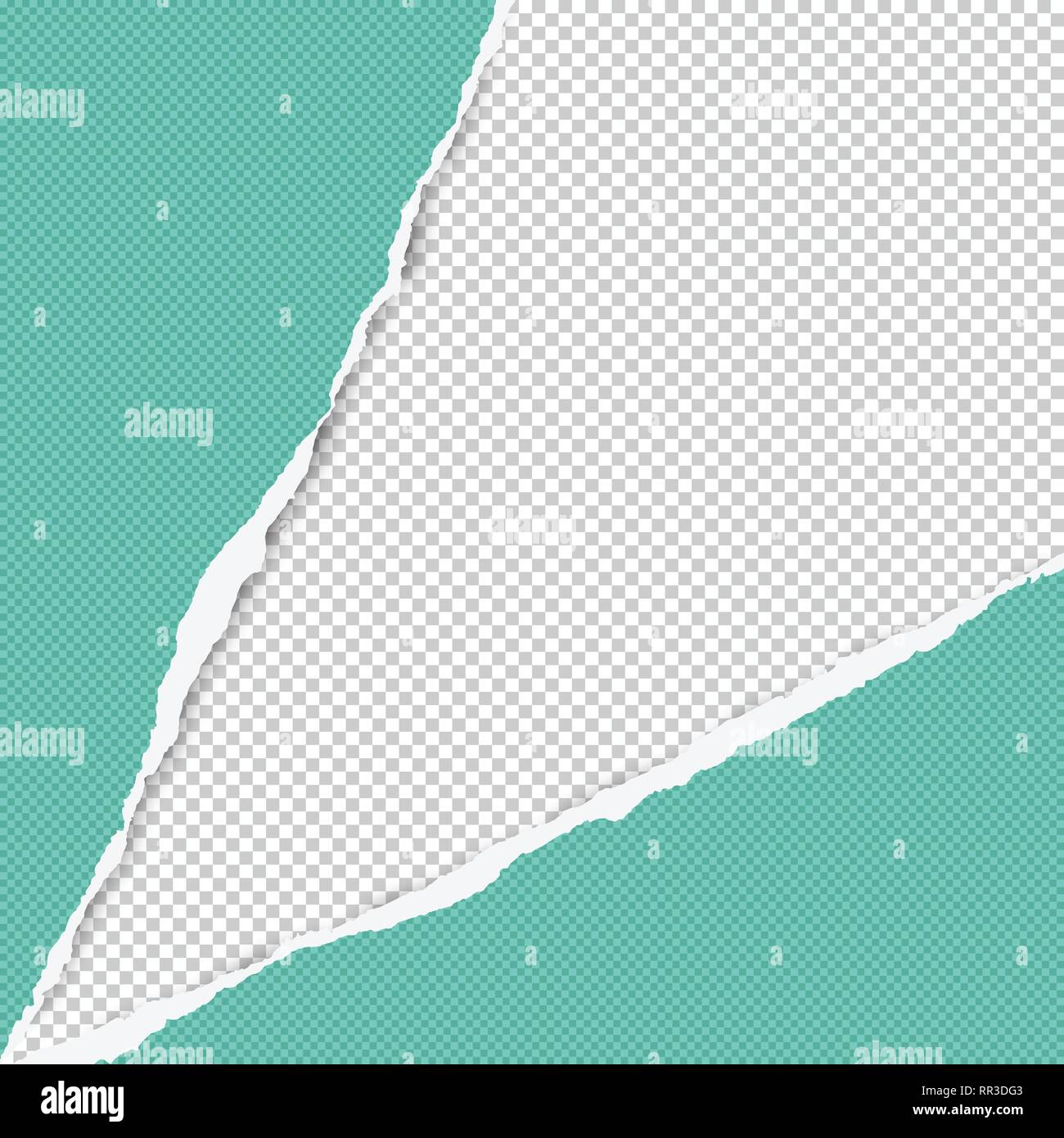 Torn squared turquoise paper in corners are on background with space ...