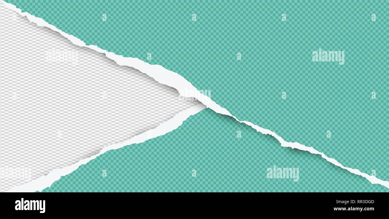 Torn squared turquoise paper in corners are on background with space ...