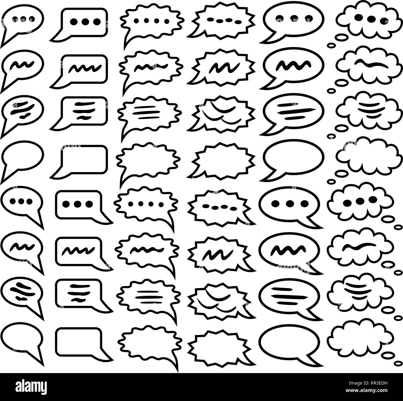 Set of Chat bubble icons with different shapes black and white vector ...