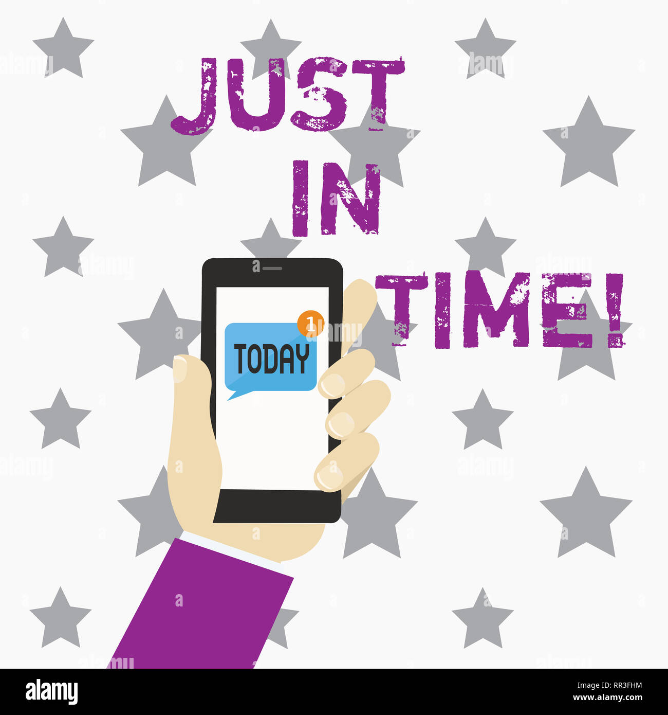 Writing note showing Just In Time. Business photo showcasing Arriving ...