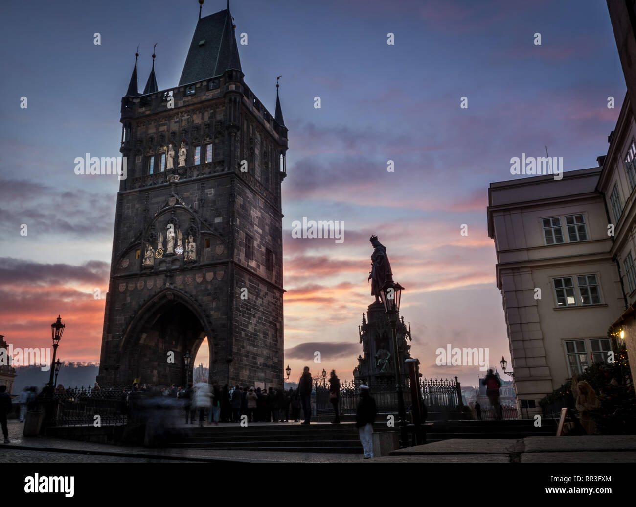 Czech capitol city Prague, Old Town Bridge Tower at sunset, landscape ...