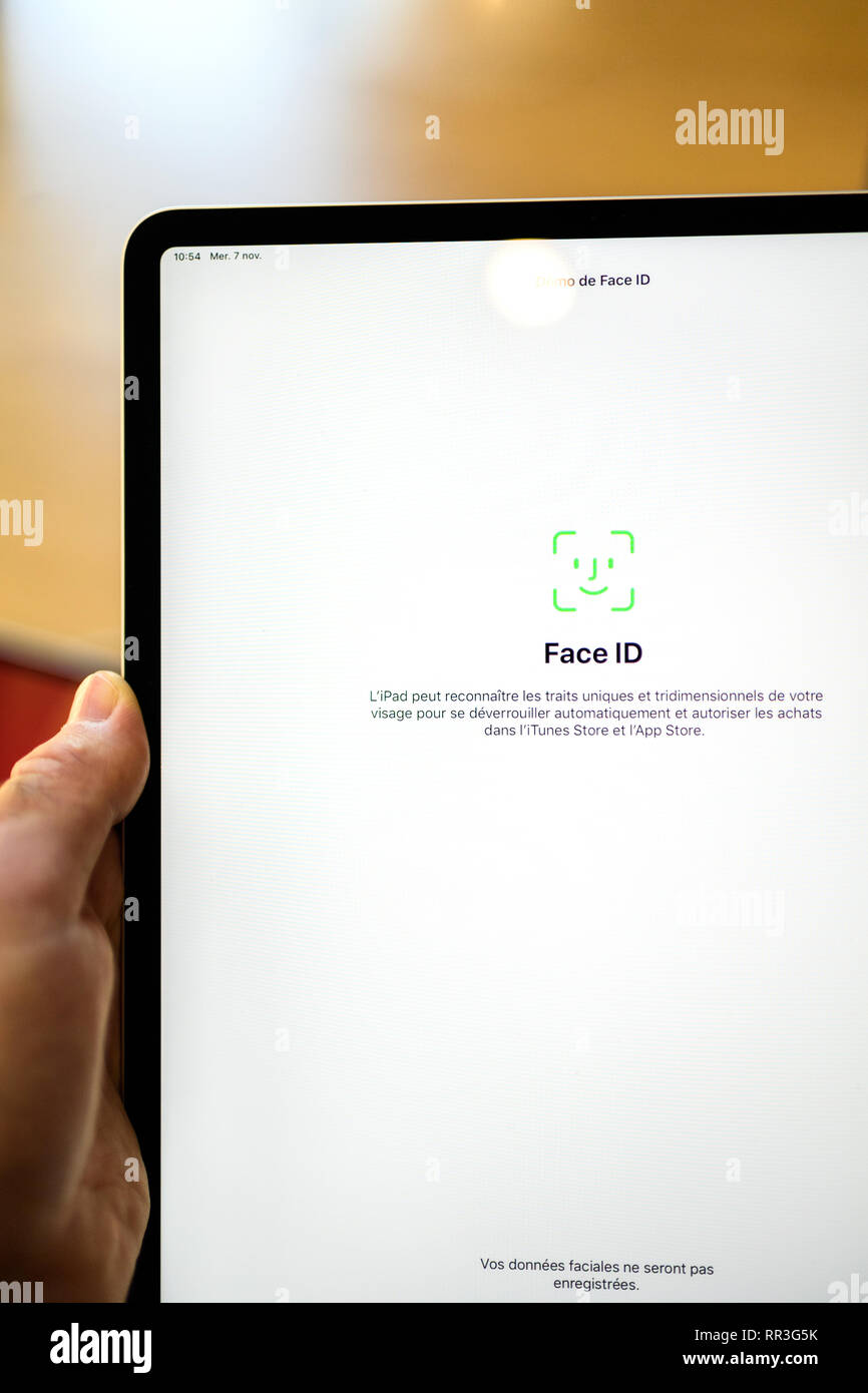PARIS, FRANCE - NOV 7, 2018: Customer POV personal perspective setting ...